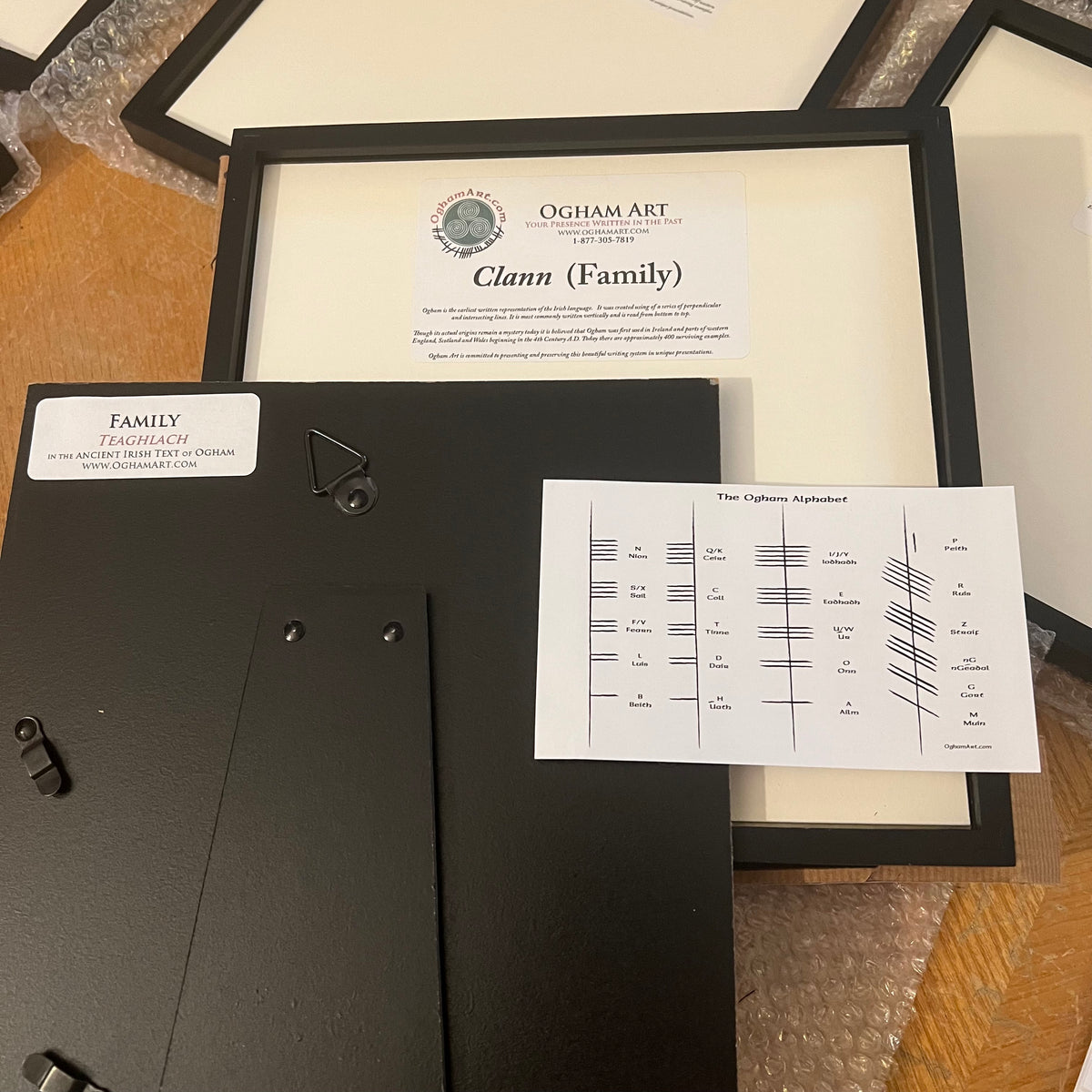 Family (Clann) Framed Irish Art in English, Irish & Ogham – OghamArt