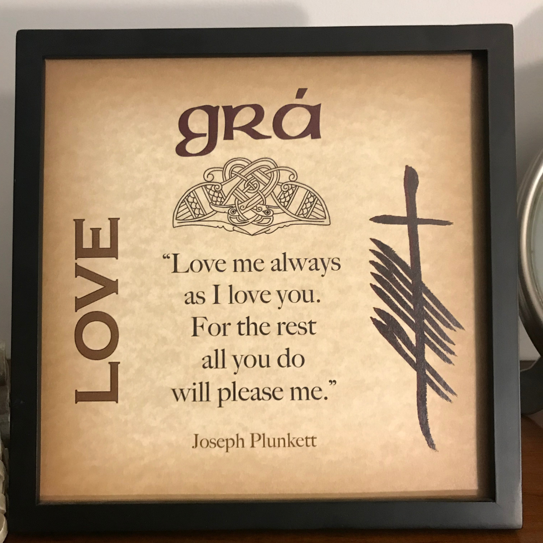 Love (Grá) Framed Irish Art in English, Irish & Ogham – OghamArt