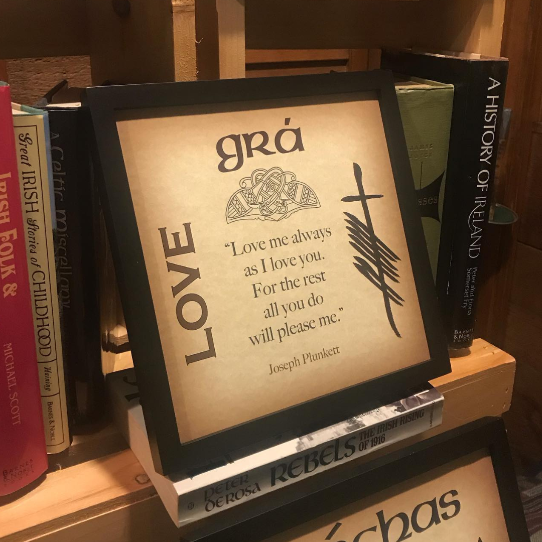 Love (Grá) Framed Irish Art in English, Irish & Ogham – OghamArt