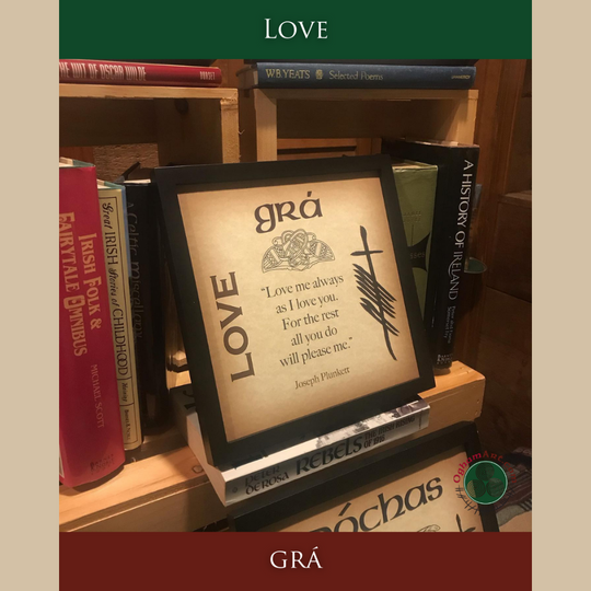 Love (Grá) Framed Irish Art in English, Irish & Ogham – OghamArt