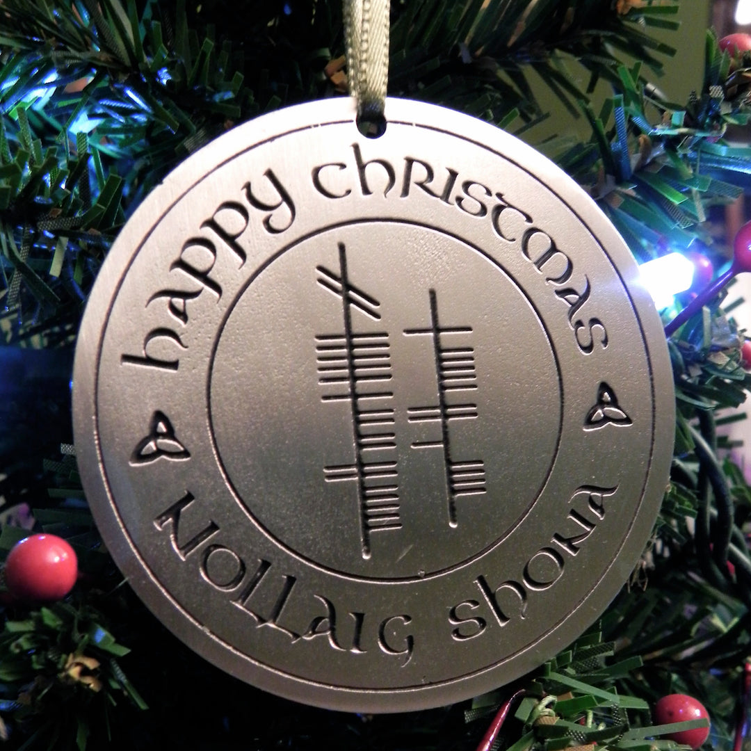 Happy Christmas (Nollaig Shona) Pewter Ornament – OghamArt