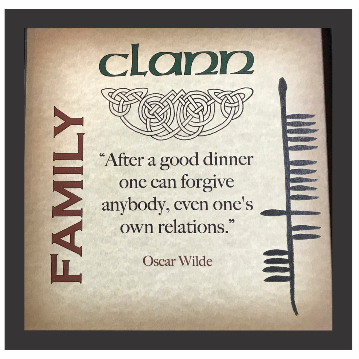 Family (Clann) Framed Irish Art in English, Irish & Ogham – OghamArt